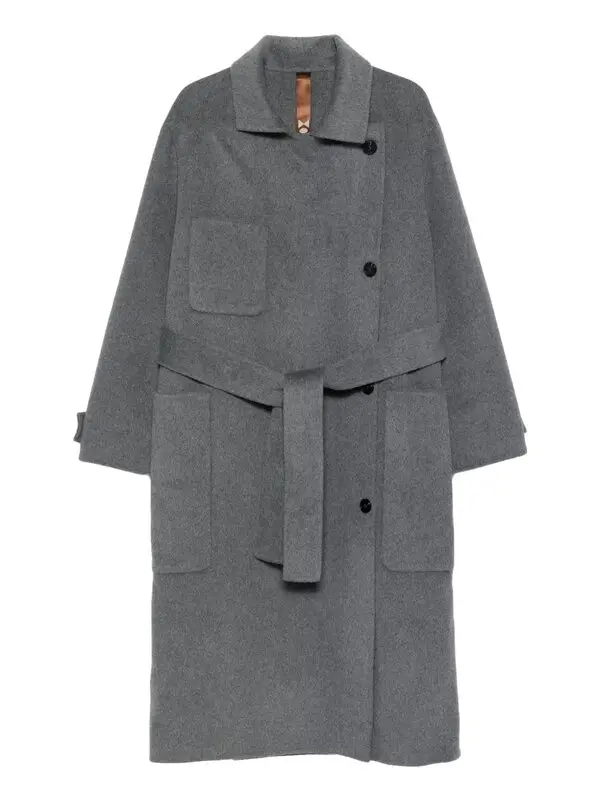 GLOX Belted Patch-pocket Coat - Grey