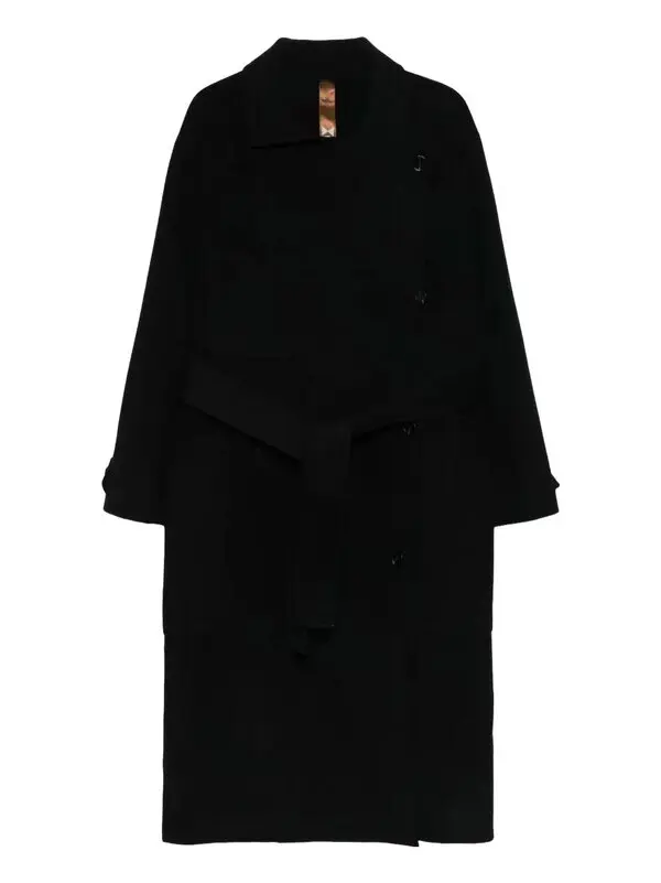 GLOX Belted Patch-pocket Coat - Black