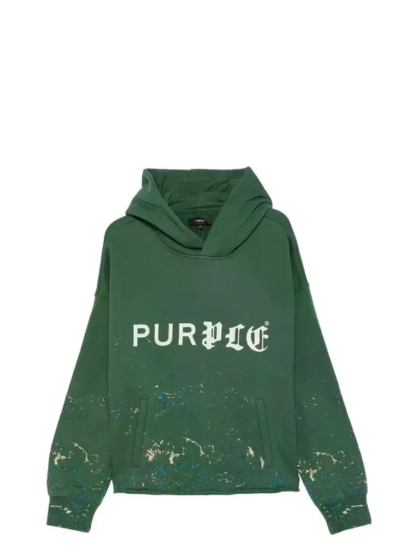 PURPLE BRAND Logo-print Splatter-effect Hoodie - Green