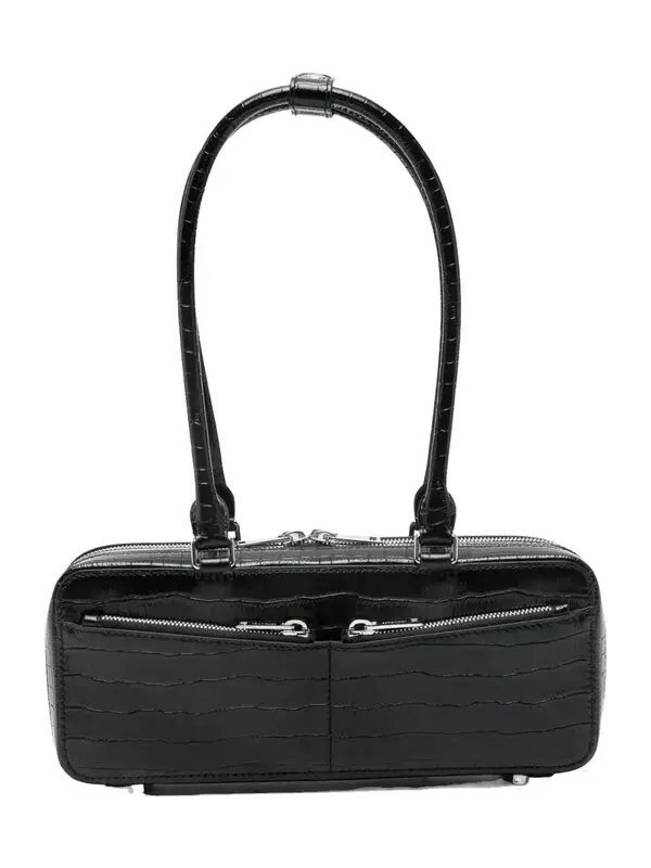 SELF-PORTRAIT Crocodile-effect Zip-top Shoulder Bag - Black