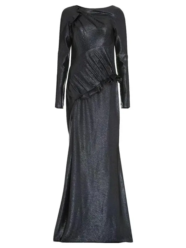 Talbot Runhof Draped Ruffled Maxi Dress - Black