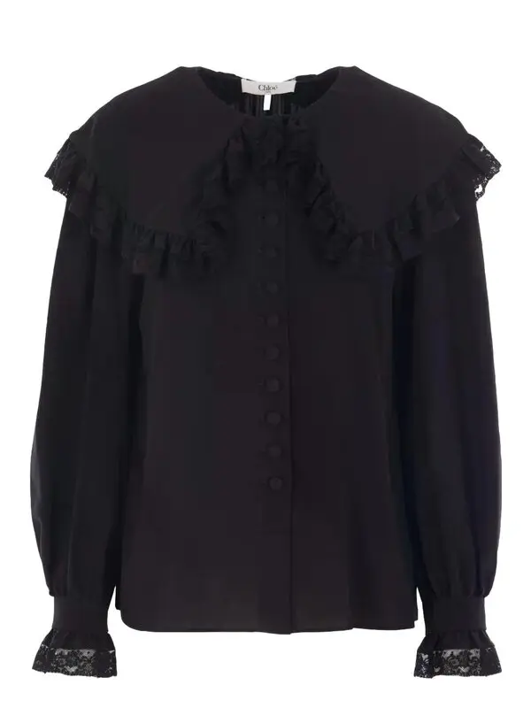 Chloé Lace-trimmed Ruffled Top - Black