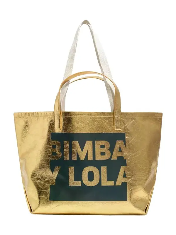 Bimba Y Lola Metallic Logo Tote Bag - Gold