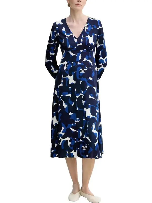 Marc O'polo Abstract-print V-neck Midi Dress - Blue