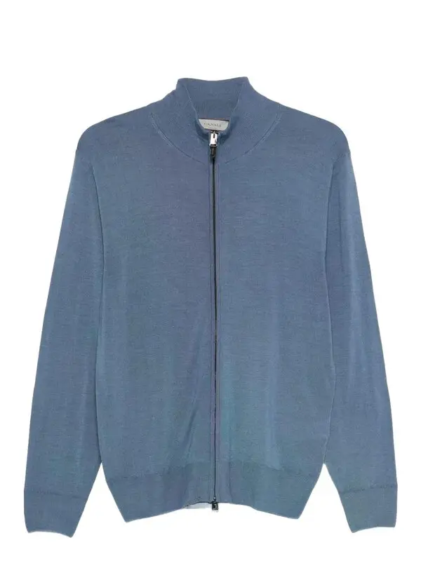 Canali High-neck Zip-front Cardigan - Blue