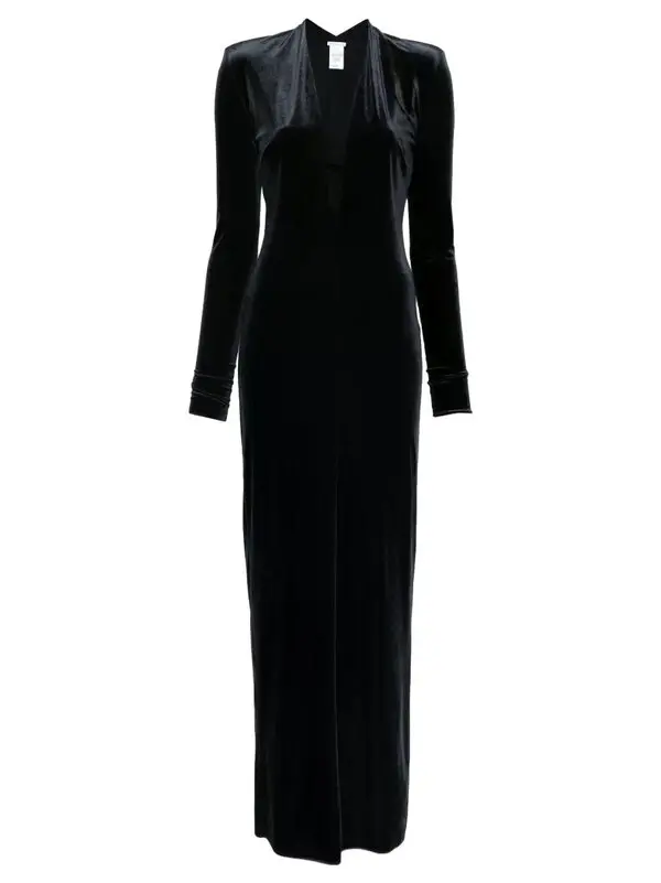 AMAZUIN Velvet V-neck Maxi Dress - Black