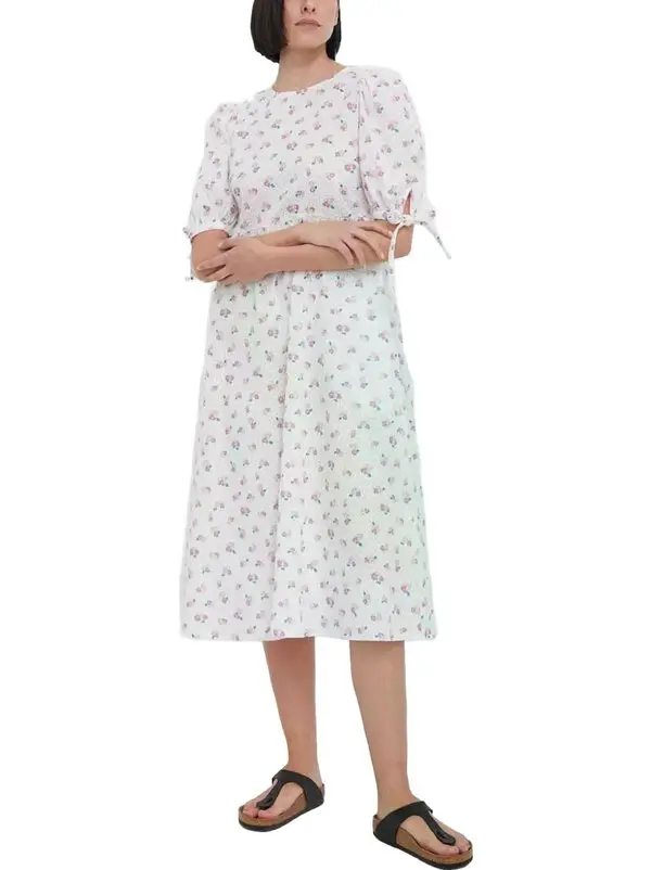 Barbour Floral Print Midi Day Dress - White