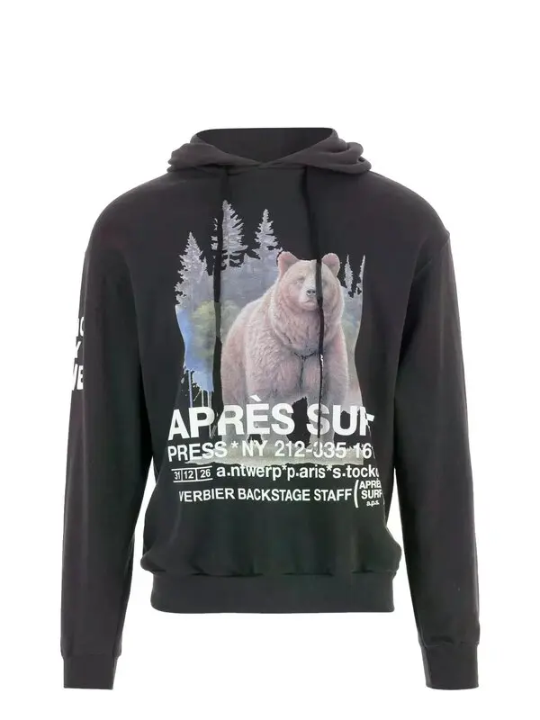 APRÈS SURF Bear-print Drawstring Hoodie - Black