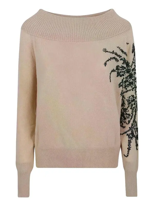 Ermanno Scervino Sequin-embellished Boat-neck Cashmere Sweater - Neutrals