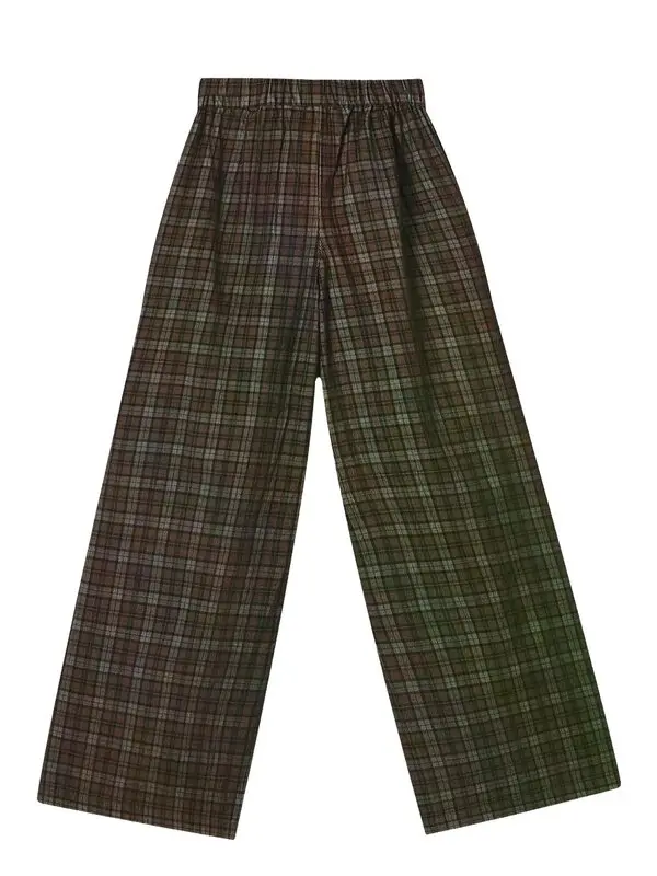 MINI CREAM Pleated Checked Trousers - Brown
