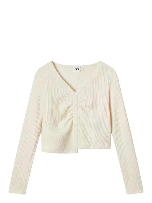 B+AB Ribbed Buttoned Cardigan - Neutrals