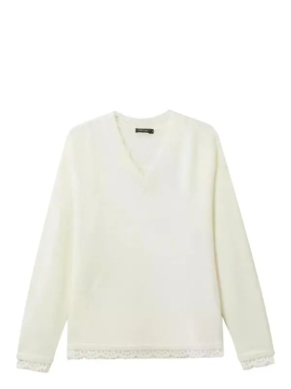 TOUT A COUP Lace-trim V-neck Sweater - White
