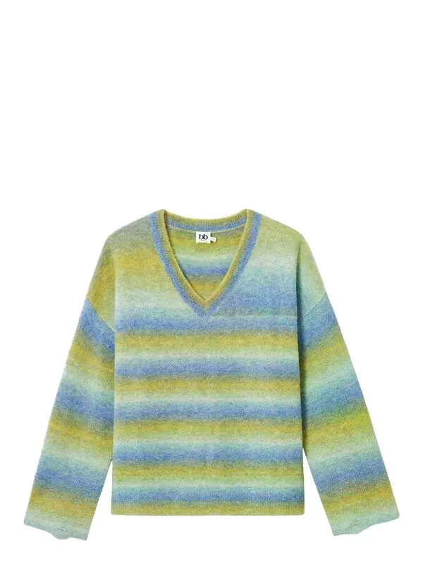 B+AB V-neck Striped Sweater - Blue