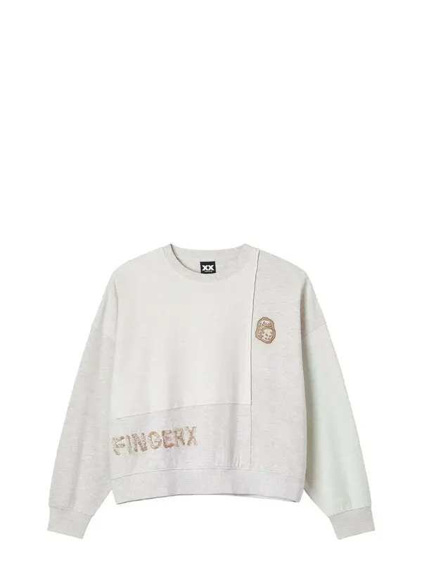 FINGERCROXX Embroidered Paneled Sweatshirt - Grey