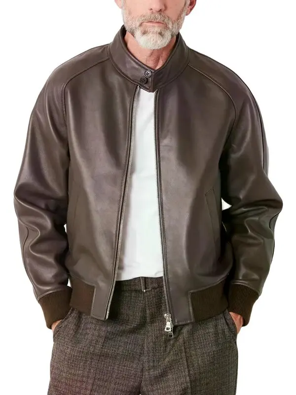 Officine Générale Leather Zip Jacket - Brown
