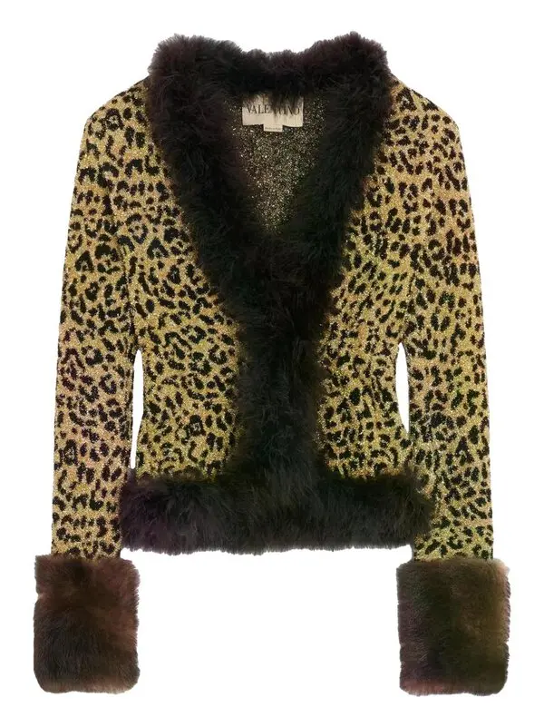 Valentino Garavani Animal-print Feather-trimmed Cardigan - Yellow