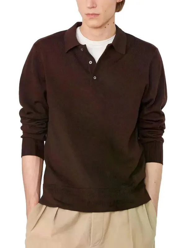 Officine Générale Long-sleeve Ribbed Polo Shirt - Brown