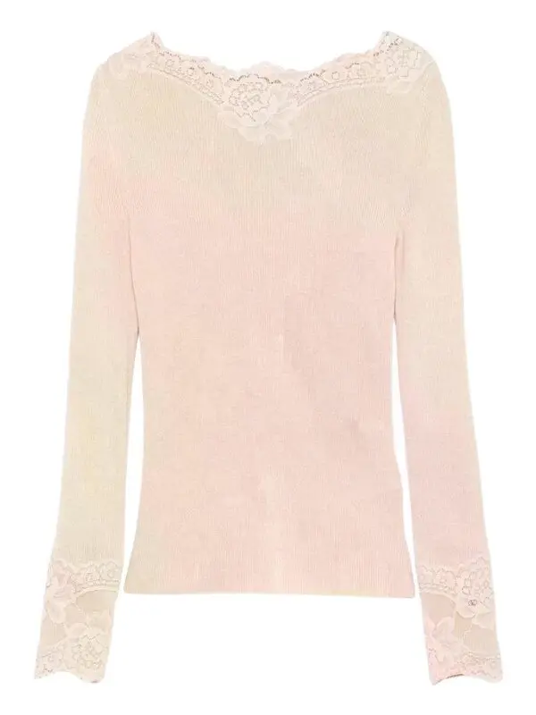 Valentino Garavani Lace-trim Ribbed Top - Neutrals
