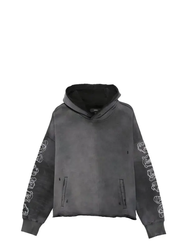 PURPLE BRAND Sleeve-graphic Distressed Hoodie - Grey