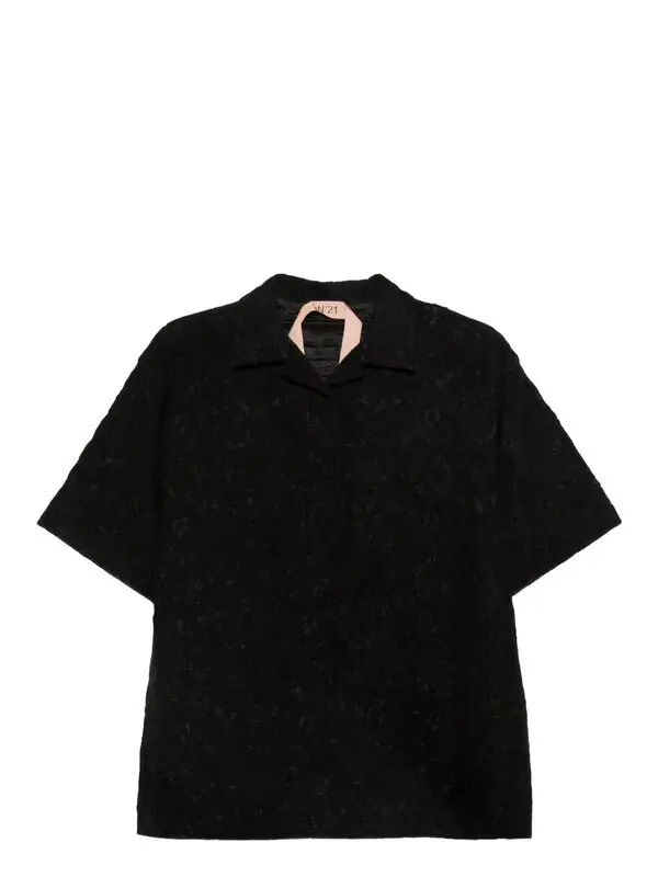 N°21 Lace-embellished Polo Top - Black