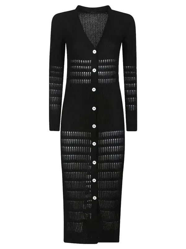 CANESSA Ribbed-knit Button-front Midi Dress - Black
