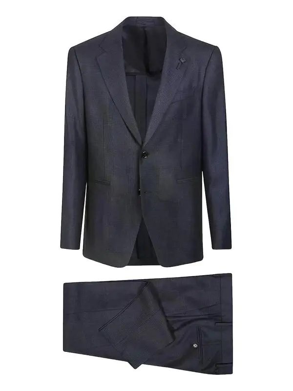 LARDINI Checked Wool Suit - Blue