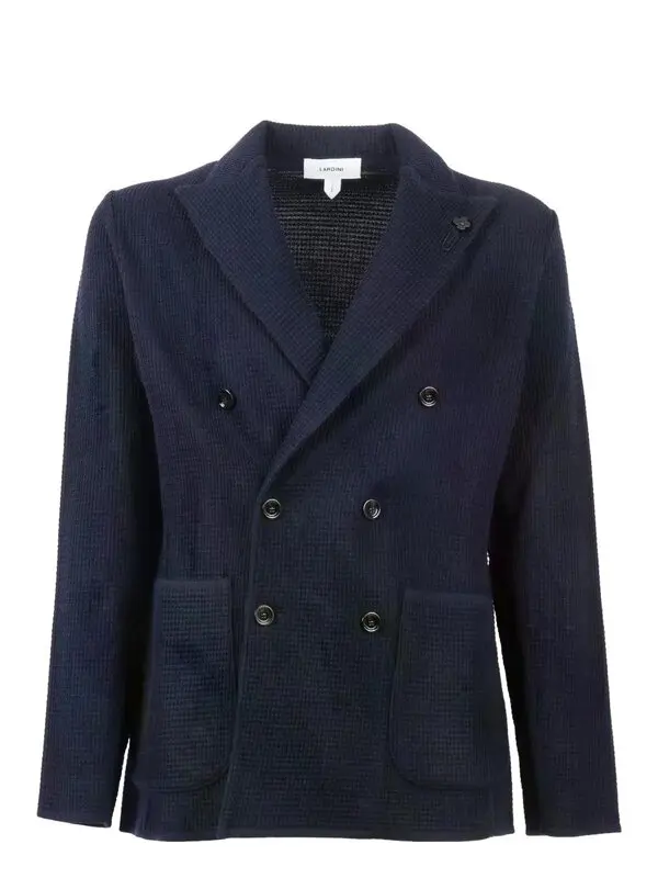 LARDINI Waffle-knit Double-breasted Blazer - Blue