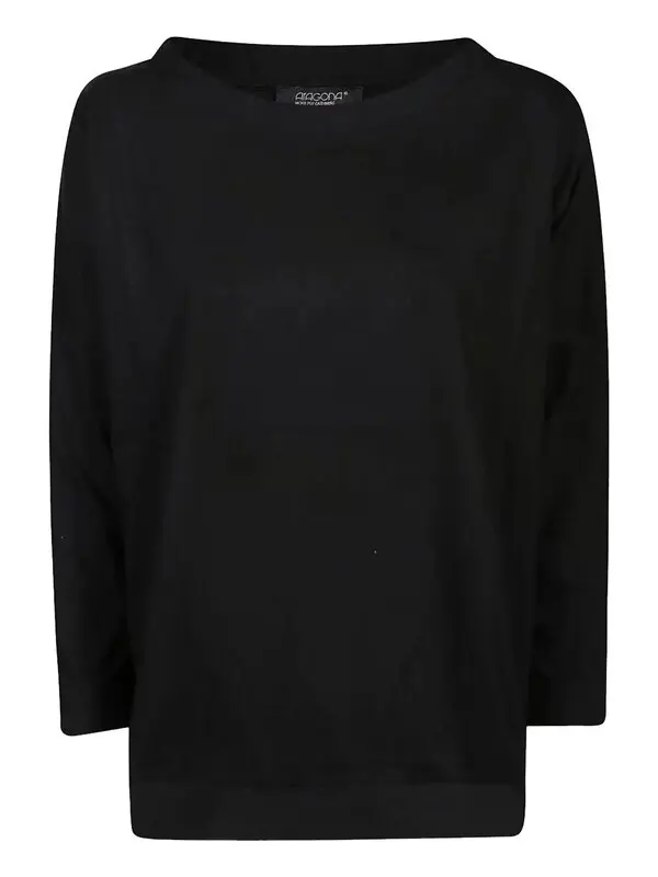 ARAGONA Boat-neck Cotton Sweater - Black