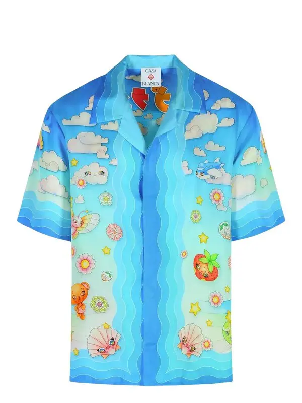 Casablanca Kawaii-motif Silk Shirt - Blue