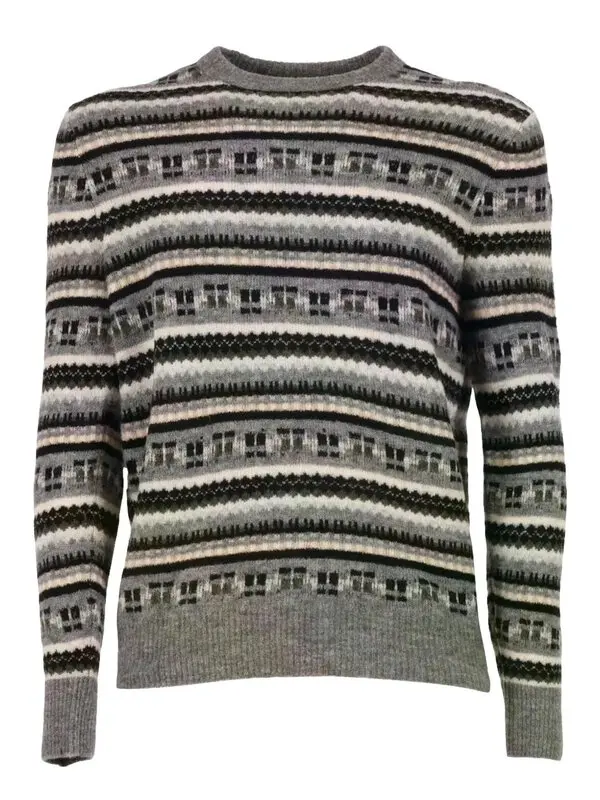 BALLANTYNE Fair Isle Intarsia Knit Sweater - Grey