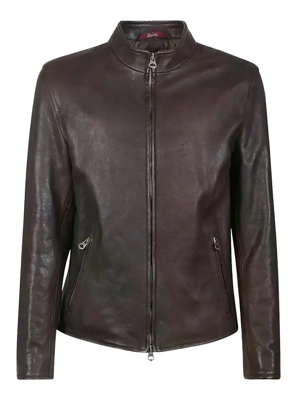 STEWART Zip-fastening Leather Jacket - Brown