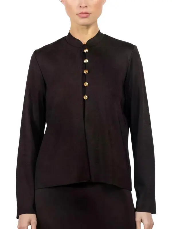 LA GALPA Mandarin-collar Top With Crystal Buttons - Brown