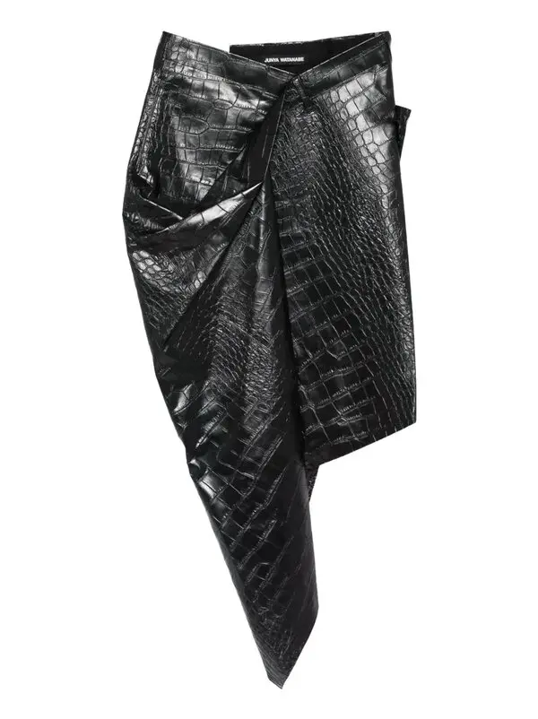 Junya Watanabe Crocodile-effect Asymmetric Skirt - Black