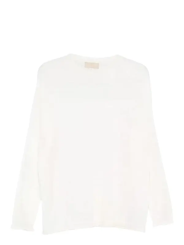 120% Lino Long-sleeve Round-neck Sweater - White