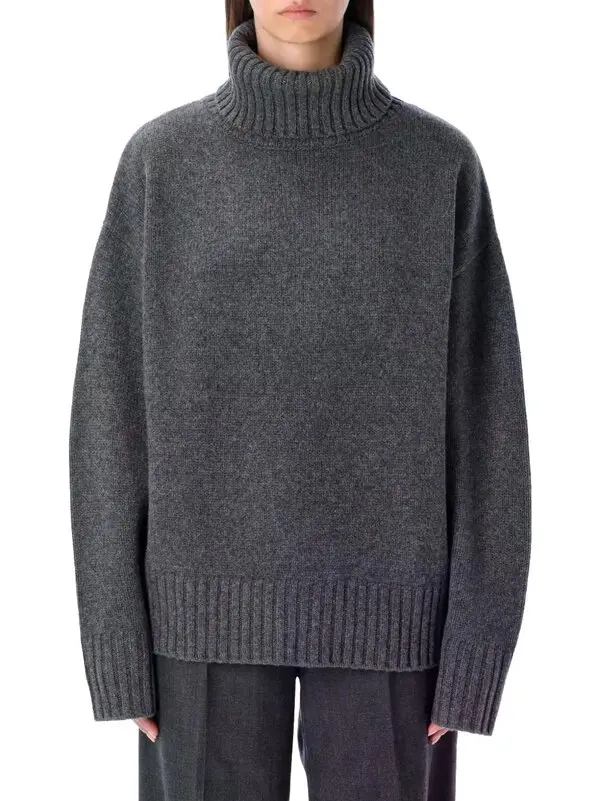 RHEA Ribbed Hem Turtleneck Sweater - Grey