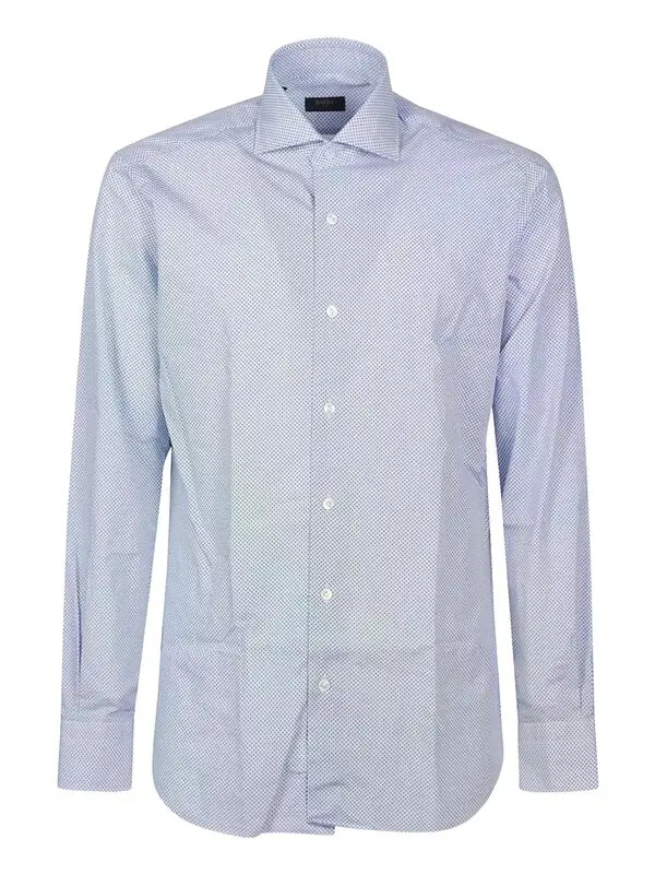 BARBA NAPOLI Micro-pattern Cotton Shirt - Blue