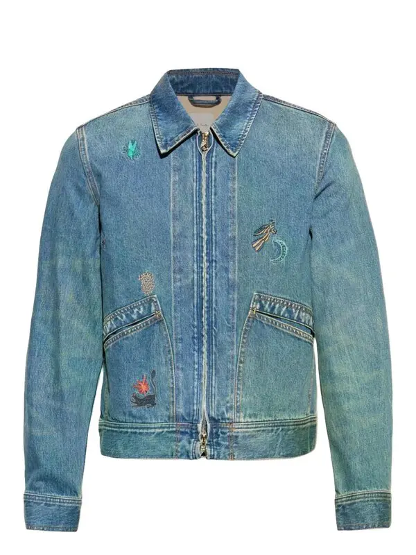 Paul Smith Embroidered Zip-up Denim Jacket - Blue