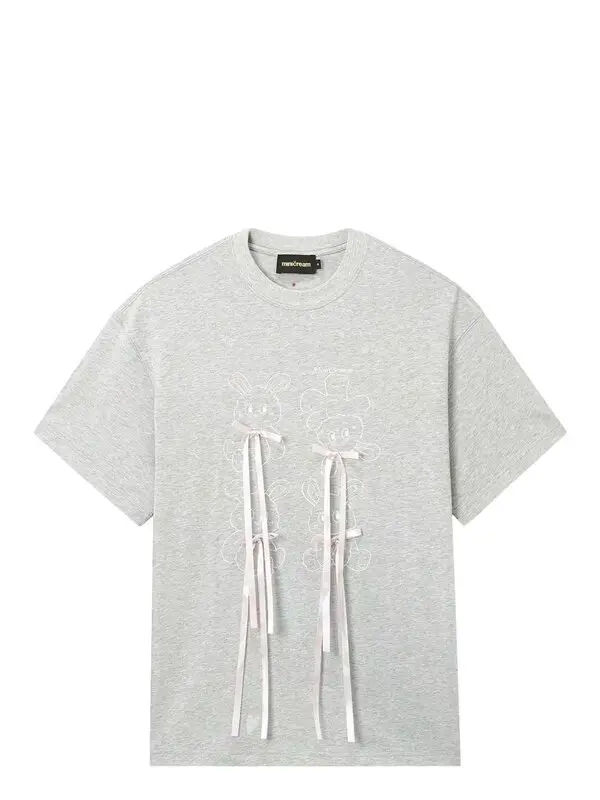 MINI CREAM Rabbit Embellished Ribbon T-shirt - Grey