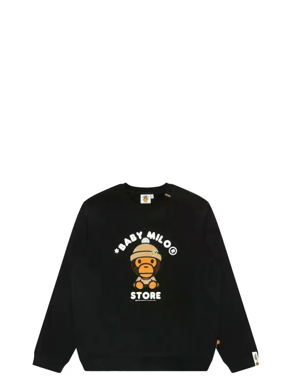A BATHING APE Baby Milo® Store * Embroidered Crew-neck Sweatshirt - Black