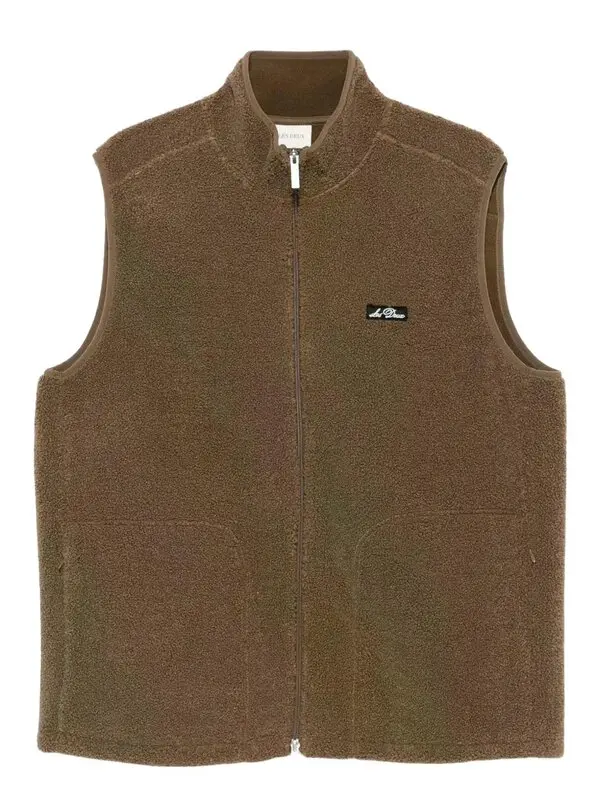 LES DEUX Fleece Zip-up Vest - Brown