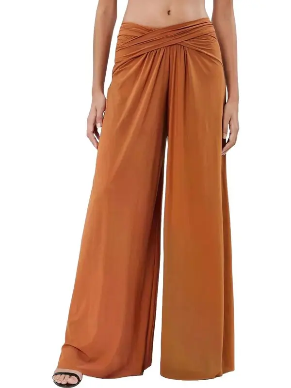 AMAZUIN Cross-waist Wide Leg Pants - Brown