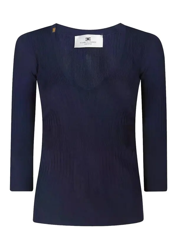 Elisabetta Franchi Ribbed V-neck Sweater - Blue
