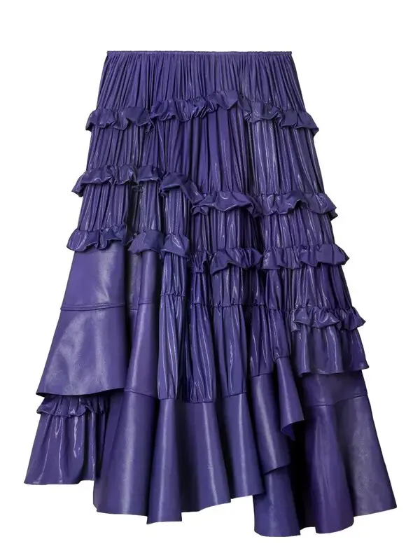 Tory Burch Liquid Jersey Ruffle Pleated Midi Skirt - Blue