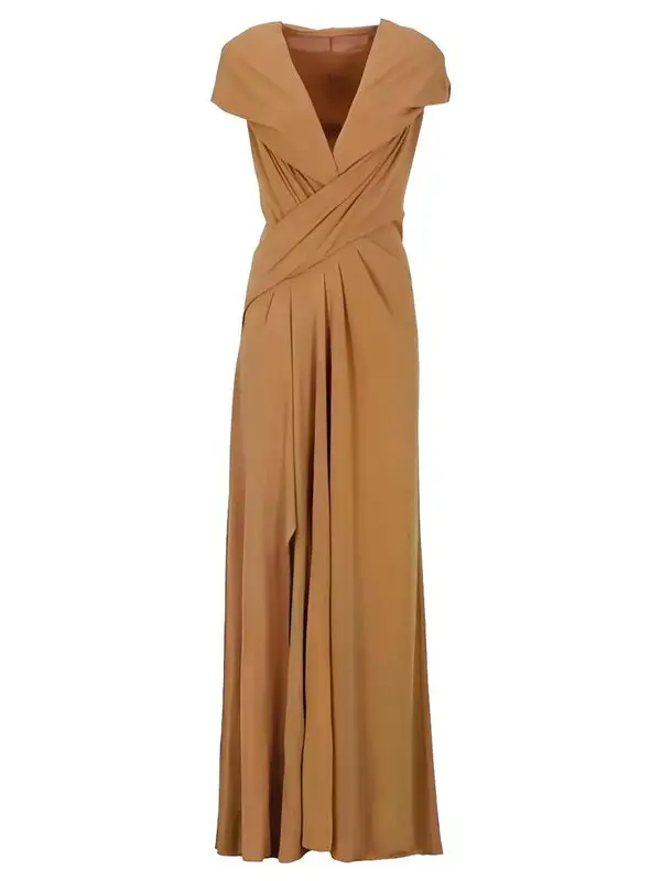 Alberta Ferretti Draped Detailing Maxi Dress - Brown