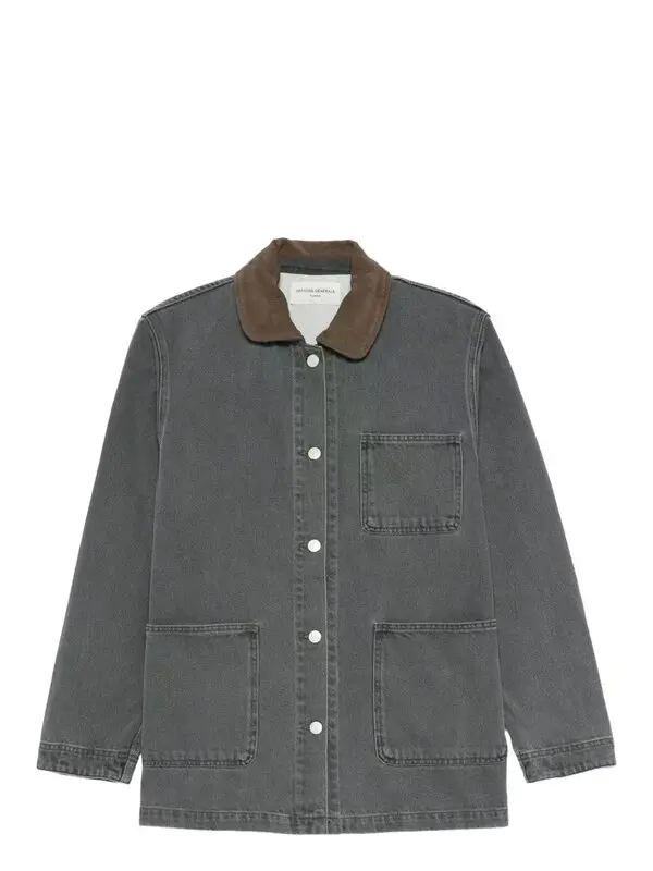 Officine Générale Corduroy-collar Denim Jacket - Grey