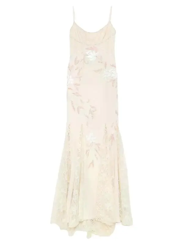 GEORGES HOBEIKA Beaded Lace A-line Dress - Neutrals