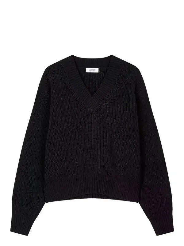 STUDIO TOMBOY V-neck Rib-knit Sweater - Black