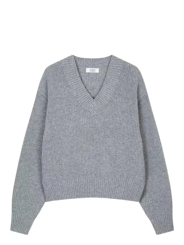 STUDIO TOMBOY V-neck Rib Knit Sweater - Grey