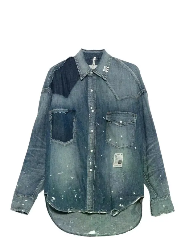 Mihara Yasuhiro Paint-splatter Patchwork Denim Shirt - Blue