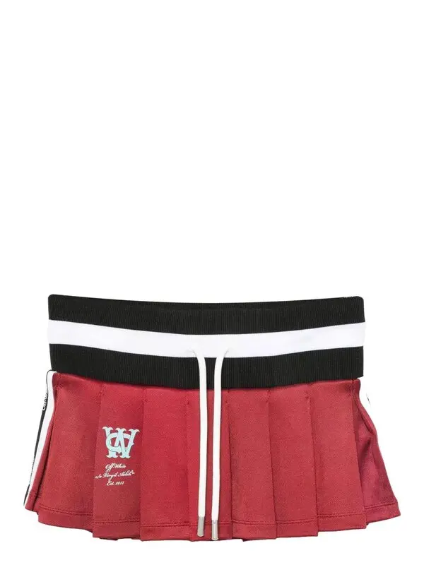 Off-White Pleated Drawstring Skirt - Red